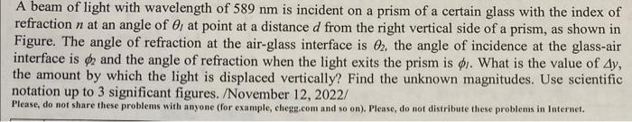 Solved A beam of light with wavelength of 589 nm is incident | Chegg.com