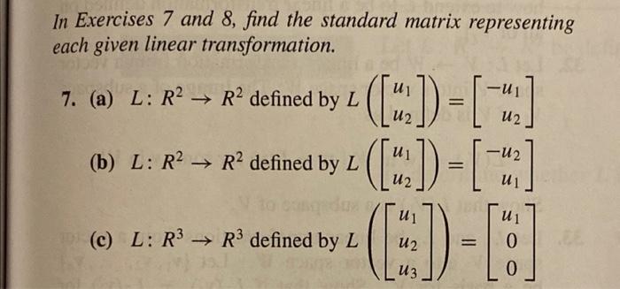 Solved In Exercises 7 and 8, find the standard matrix | Chegg.com