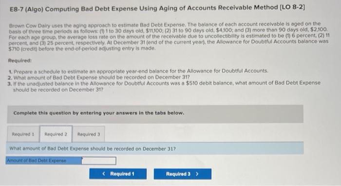 Solved E8-7 (Algo) Computing Bad Debt Expense Using Aging of | Chegg.com