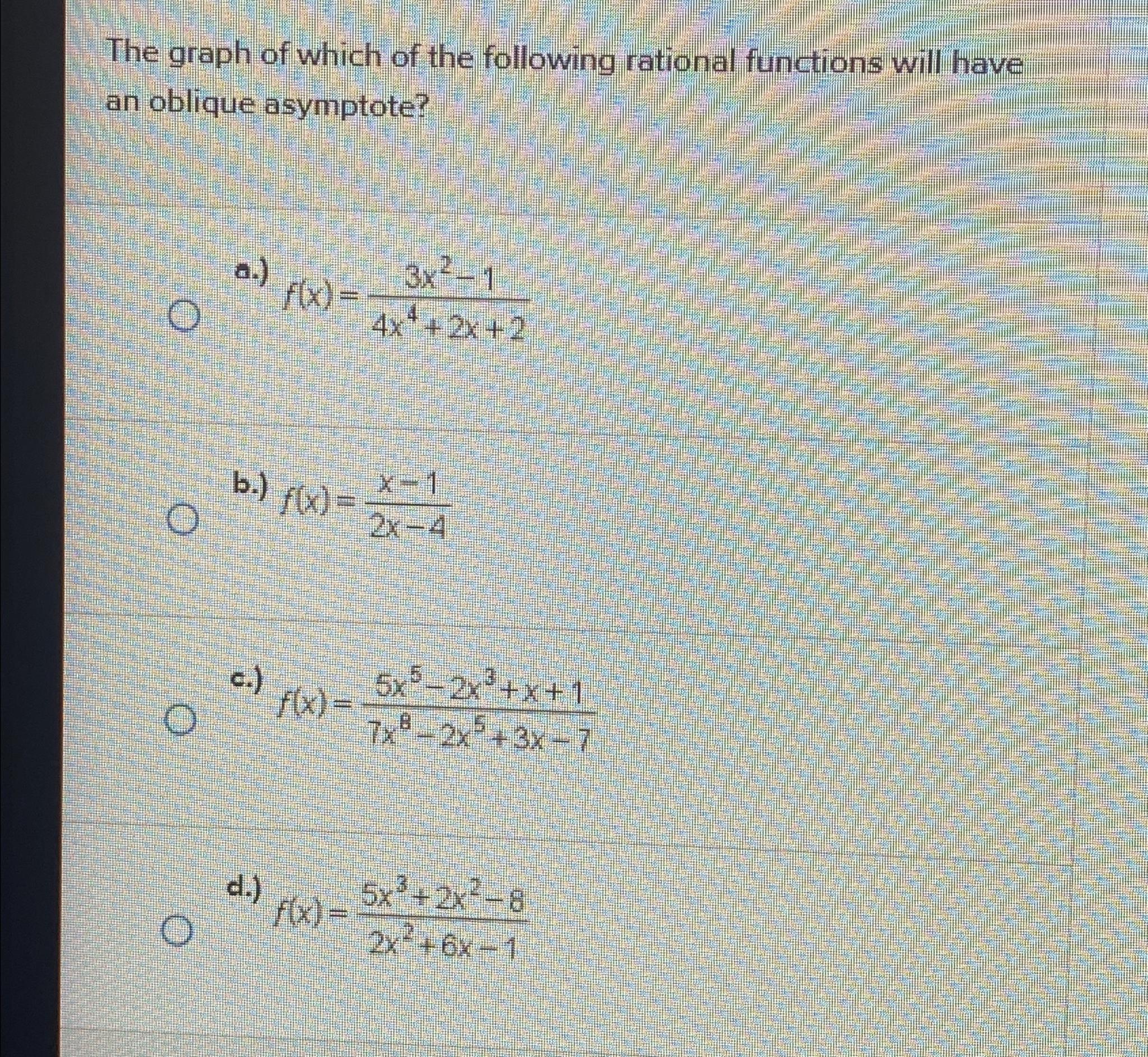 Solved The graph of which of the following rational | Chegg.com