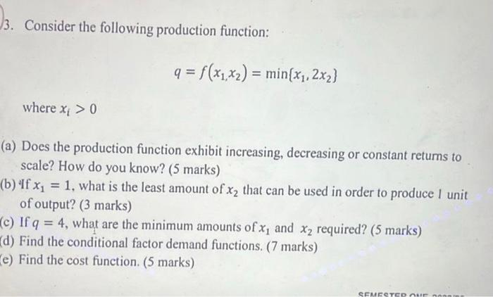 Solved 3. Consider the following production function: | Chegg.com
