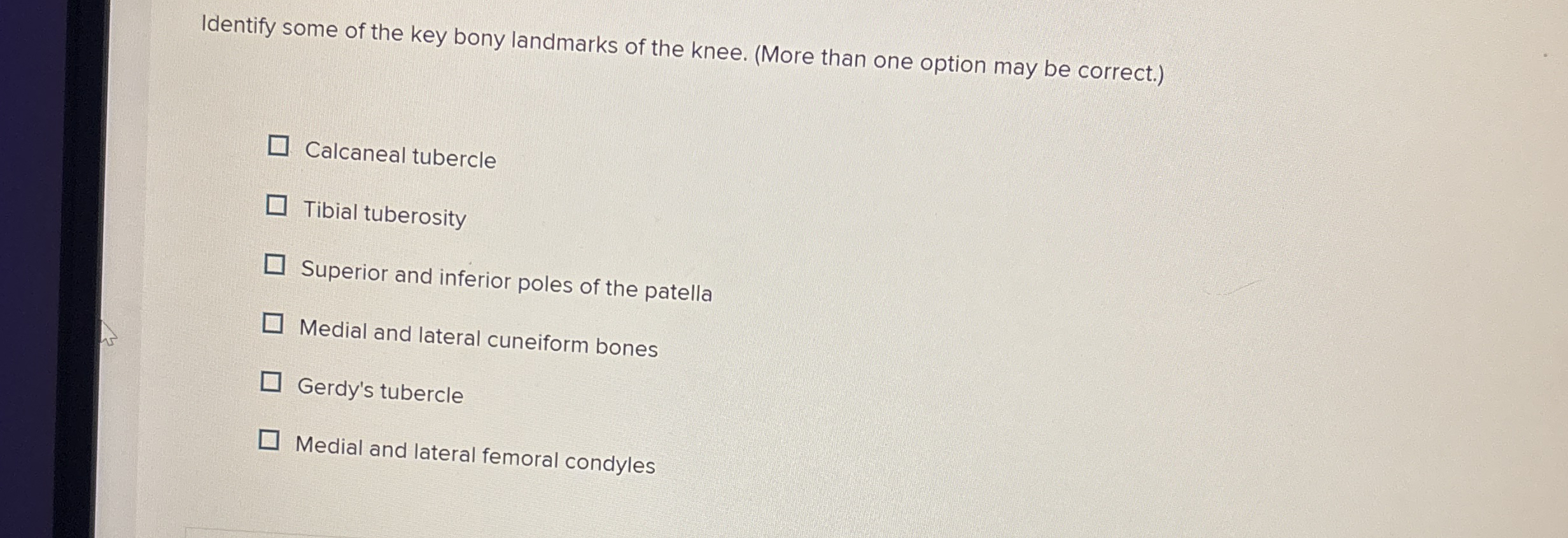 Solved Identify some of the key bony landmarks of the knee. | Chegg.com