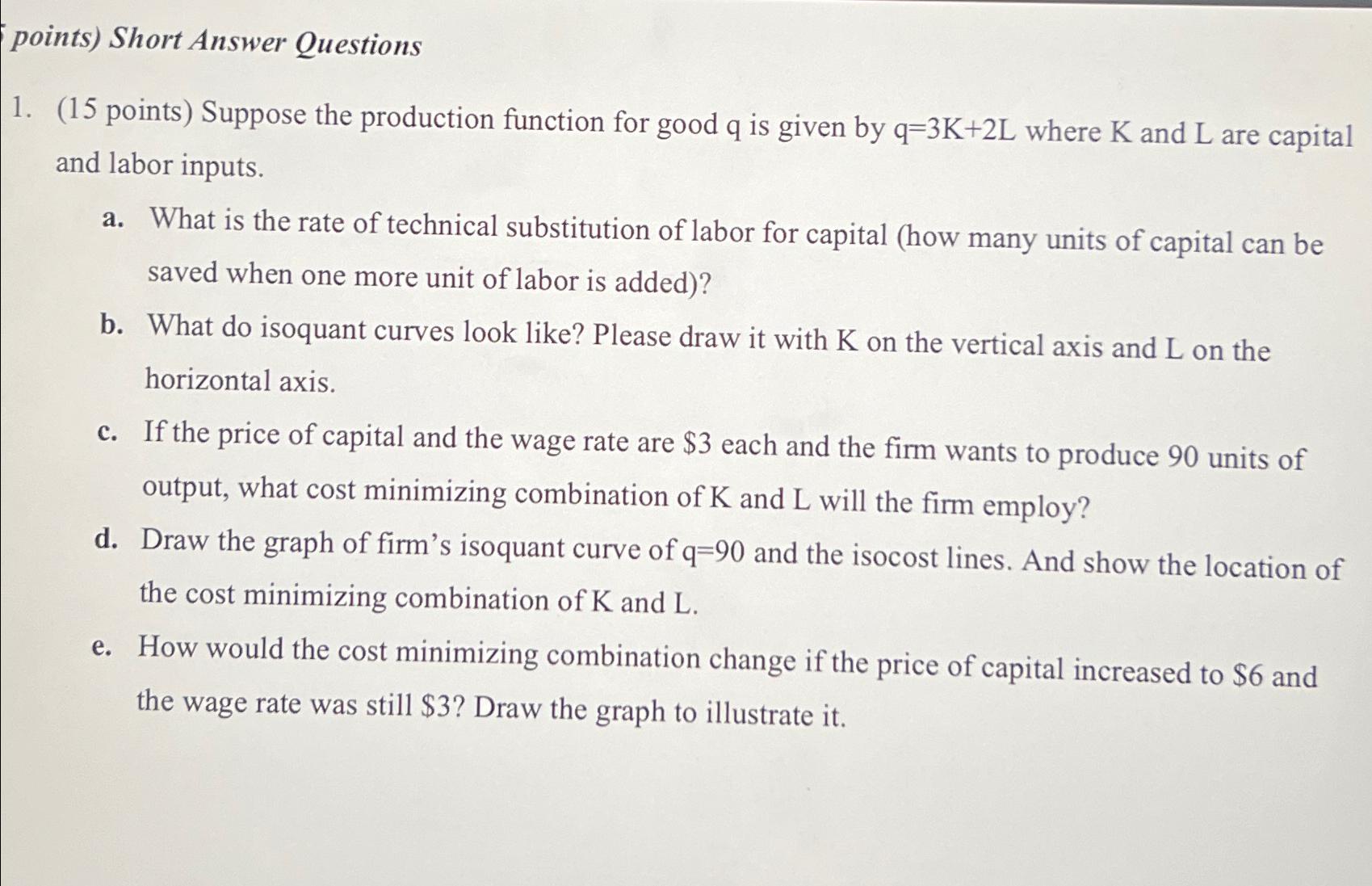 Solved points) ﻿Short Answer Questions(15 ﻿points) ﻿Suppose | Chegg.com