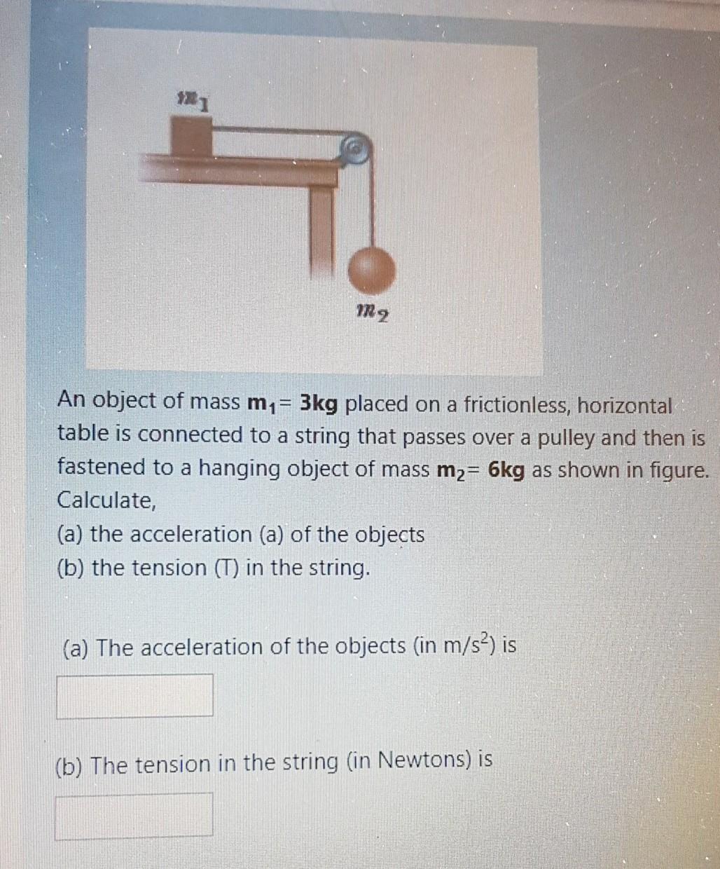 Solved 18 12 An object of mass my = 3kg placed on a | Chegg.com
