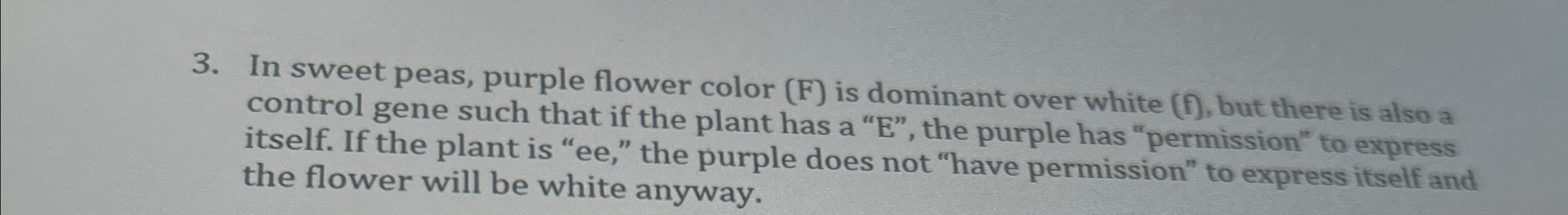 Solved In sweet peas, purple flower color (F) ﻿is dominant | Chegg.com