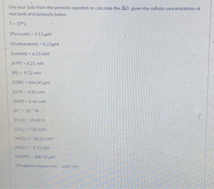 Solved Use your data from the previous question to calculate | Chegg.com