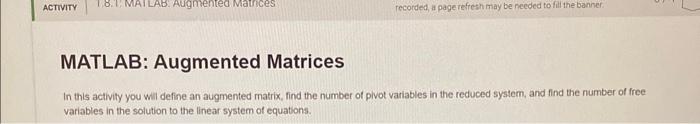 Solved MATLAB: Augmented Matrices In this activity you wil | Chegg.com