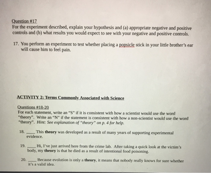 ACTIVITY 1: Scientific Method, Hypotheses, and | Chegg.com