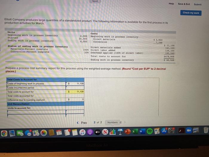 Solved Seved Help Save & Exit Submit Check my work Elliott | Chegg.com