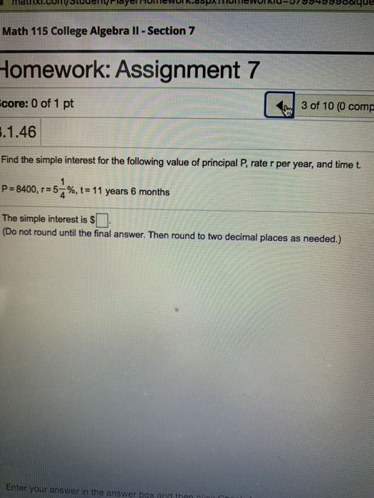 Solved Math 115 College Algebra II - Section 7 Homework: | Chegg.com