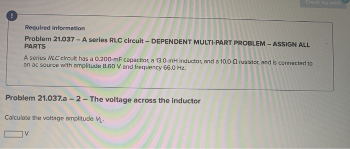 Solved Required information Problem 21.037 - A series RLC | Chegg.com