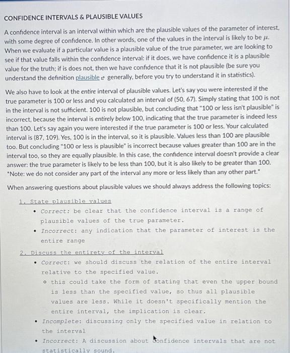 CONFIDENCE INTERVALS & PLAUSIBLE VALUES A confidence | Chegg.com