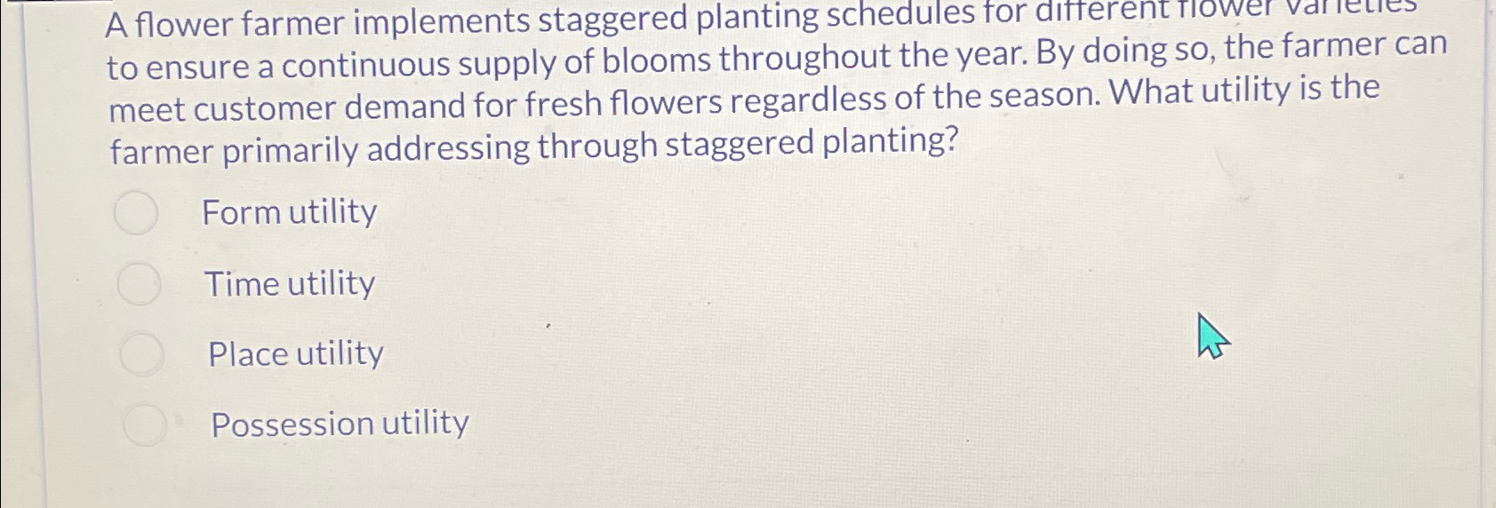 Solved A flower farmer implements staggered planting | Chegg.com