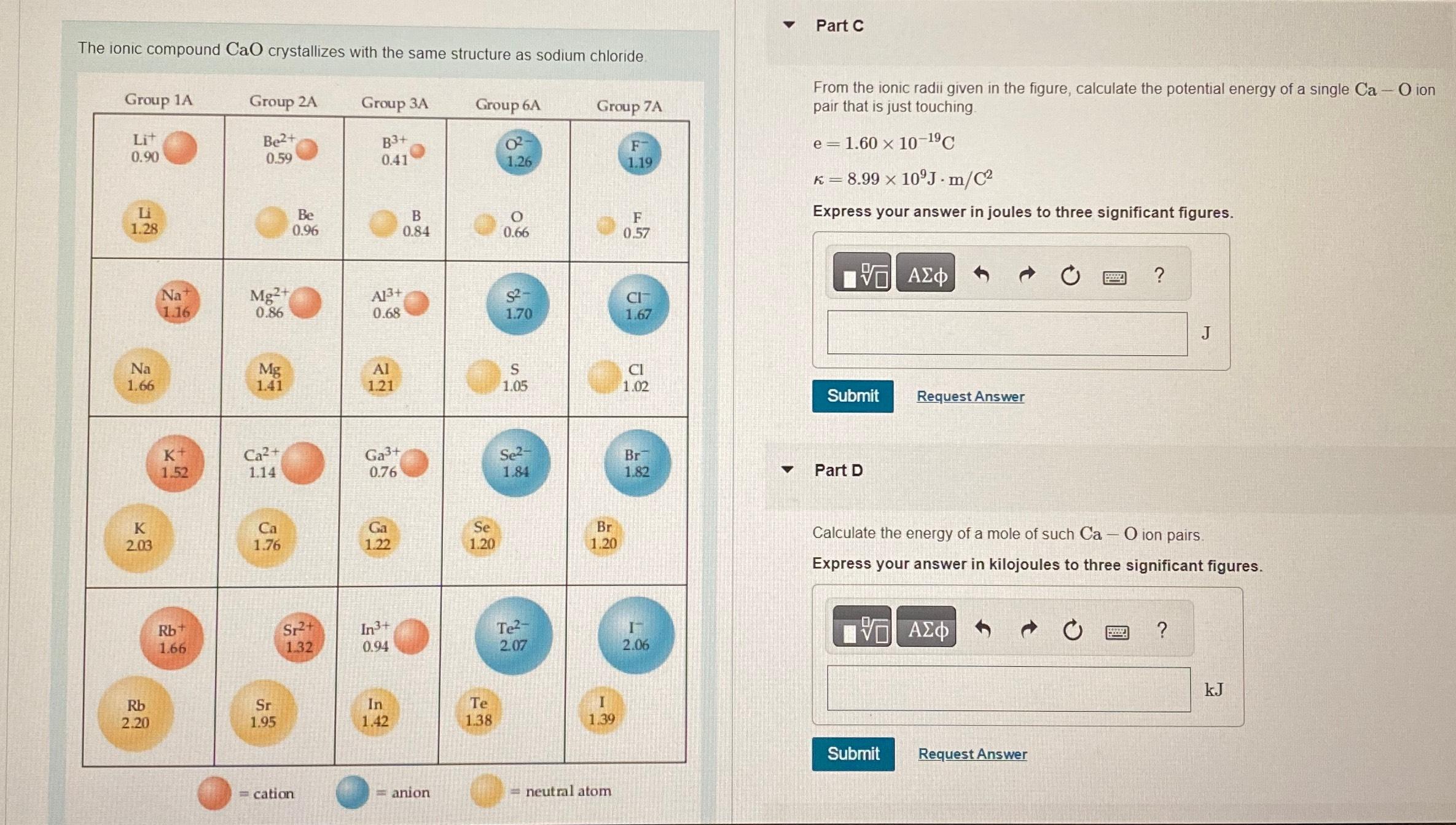 Solved Part CThe ionic compound CaO crystallizes with the | Chegg.com