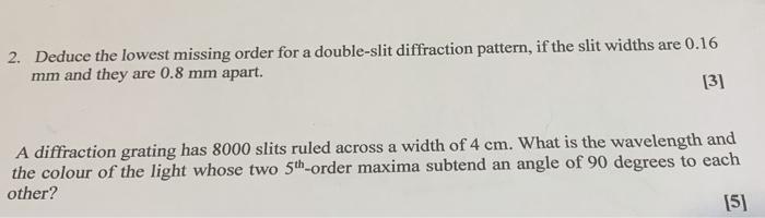 Solved 2. Deduce the lowest missing order for a double-slit | Chegg.com