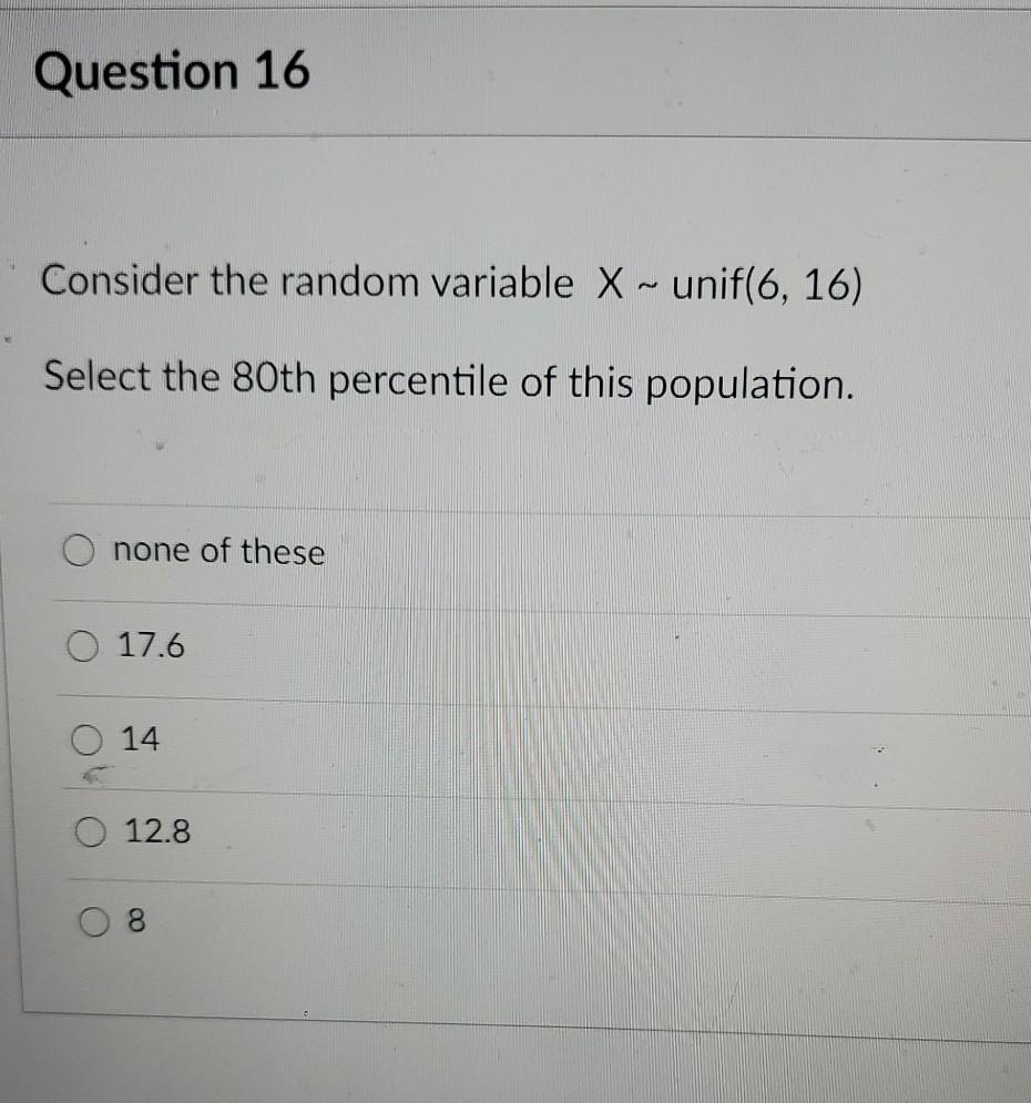Solved Question 16 Consider the random variable X - unif(6, | Chegg.com