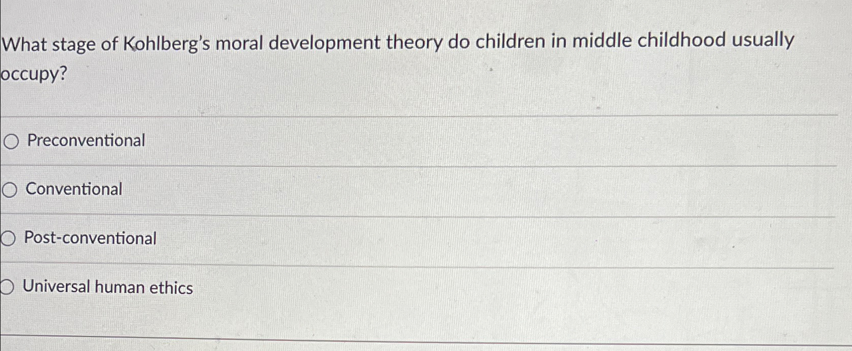 Solved What stage of Kohlberg's moral development theory do | Chegg.com