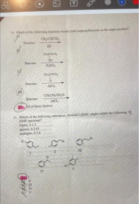 Solved B) Bentene AlCl3CH3CHCH2= ए) Benzene AlC3CH3CH2CH2C | Chegg.com
