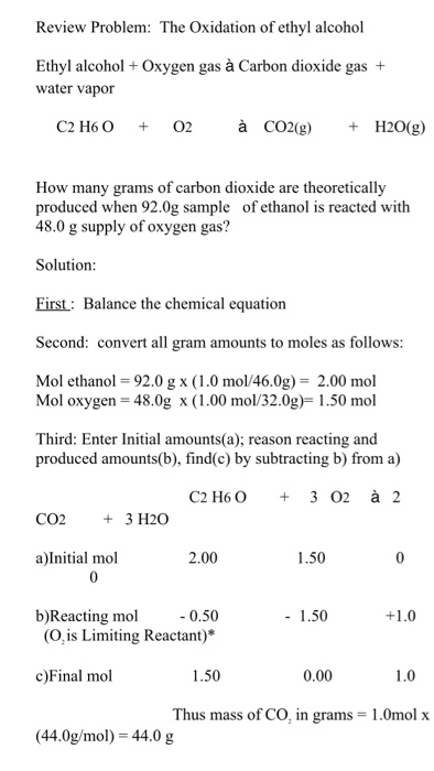 Solved Review Problem: The Oxidation of ethyl alcohol Ethyl | Chegg.com