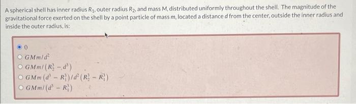 Solved A spherical shell has inner radius R1, outer radius | Chegg.com