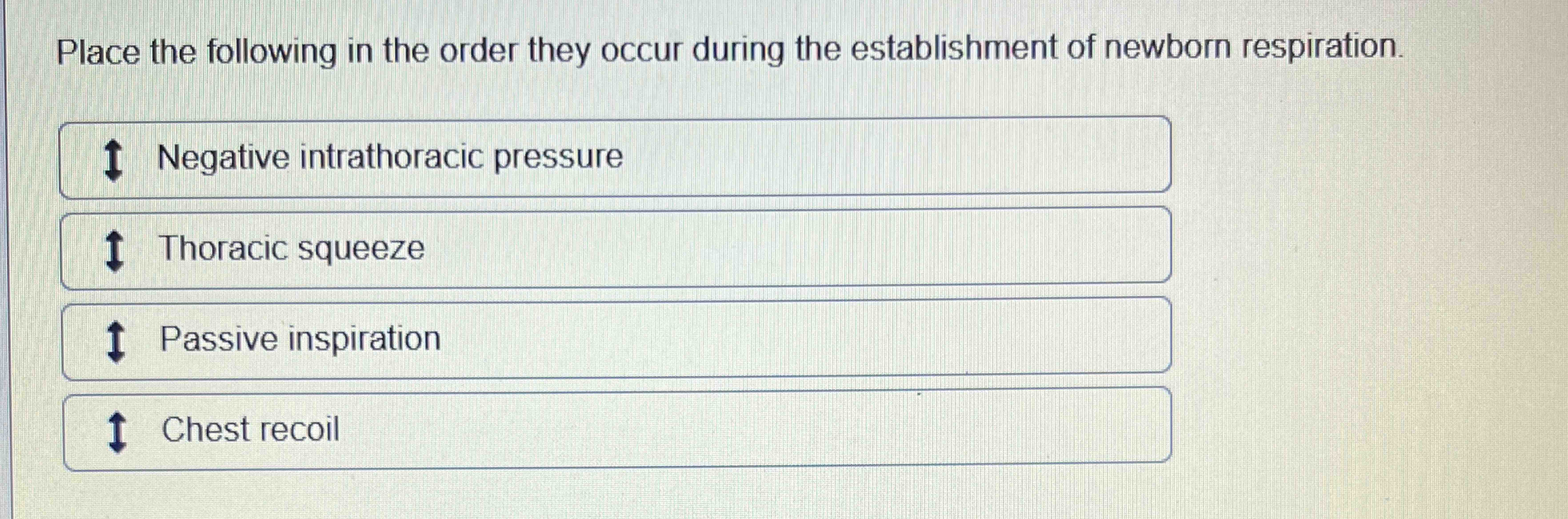 Solved Place the following in the order they occur during | Chegg.com