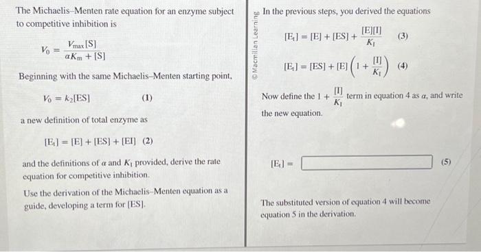 Solved The Michaelis-Menten rate equation for an enzyme | Chegg.com