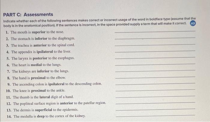 Solved PART C: Assessments Indlicate whether each of the | Chegg.com