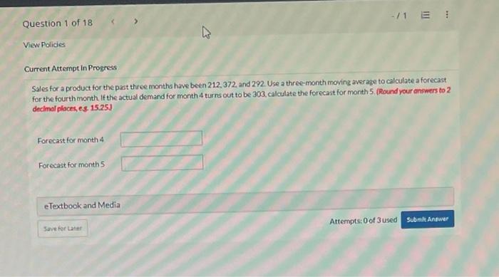 Solved Eurrent Attempt in Progress Sales for a product for | Chegg.com