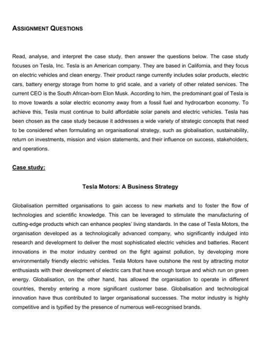 Solved ASSIGNMENT QUESTIONSRead, analyse, and interpret the | Chegg.com