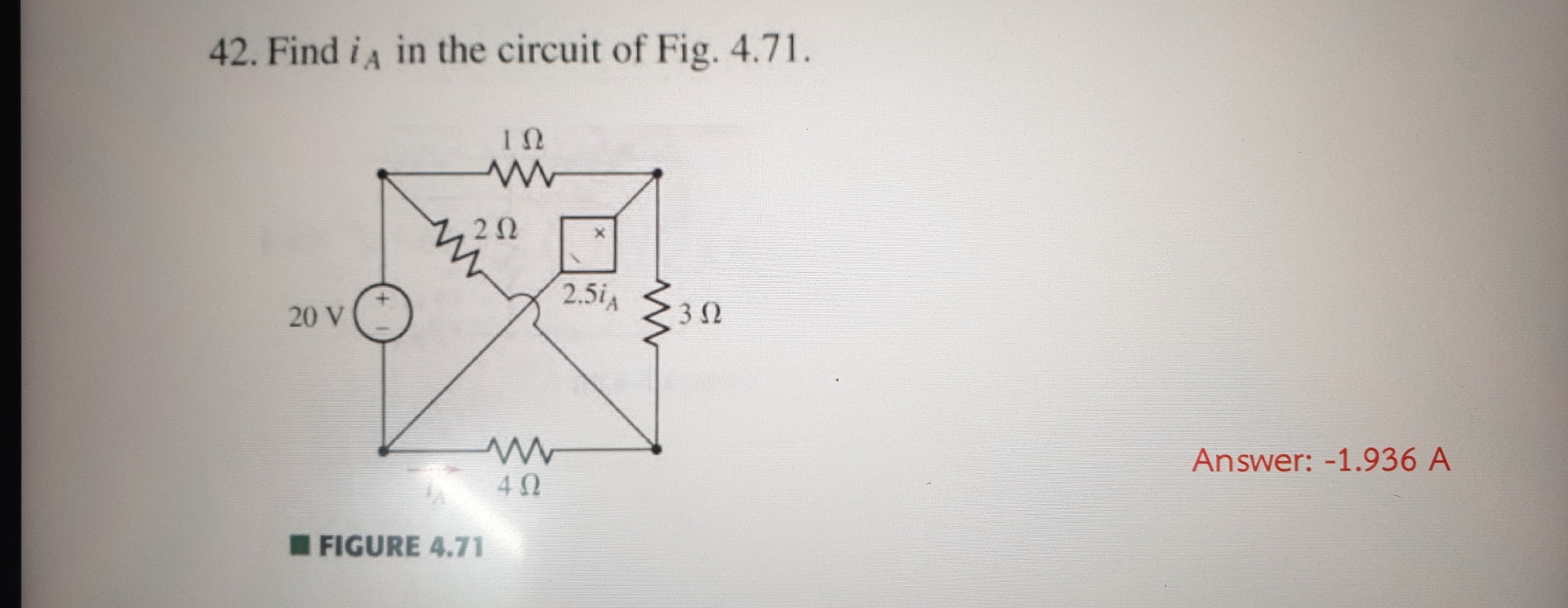 Find iA ﻿in the circuit of Fig. 4.71.Answer: -1.936 | Chegg.com