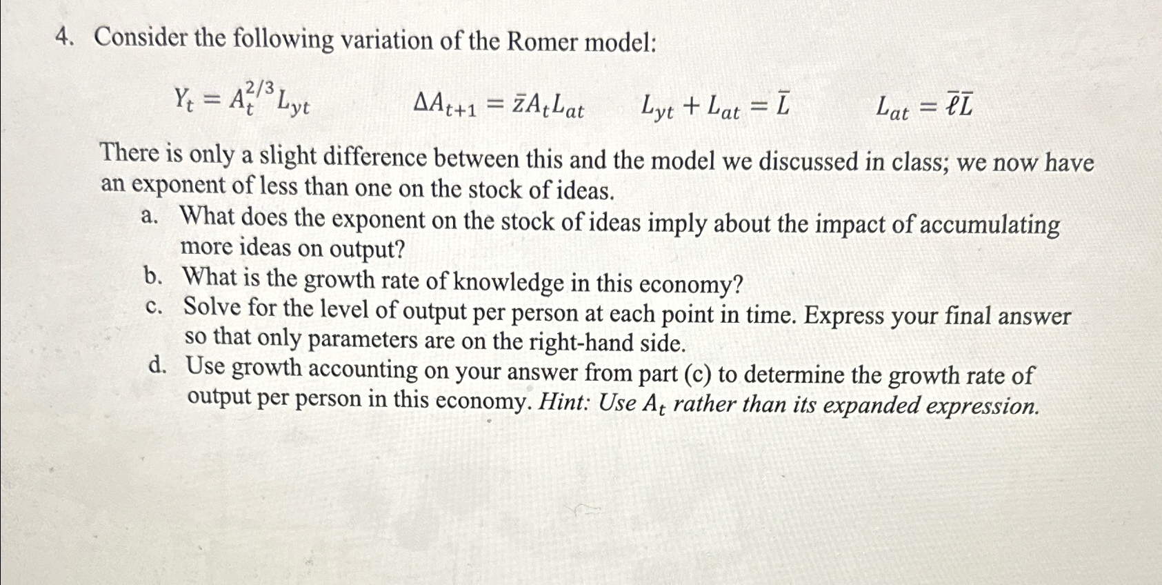 Solved Consider the following variation of the Romer | Chegg.com