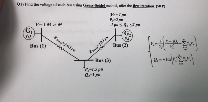 Solved Q1) Find the voltage of each bus using Gauss-Seidel | Chegg.com