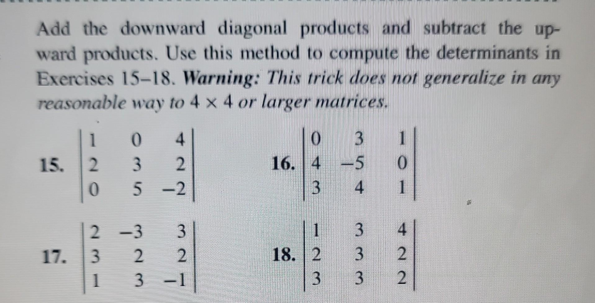 Solved Add the downward diagonal products and subtract the | Chegg.com