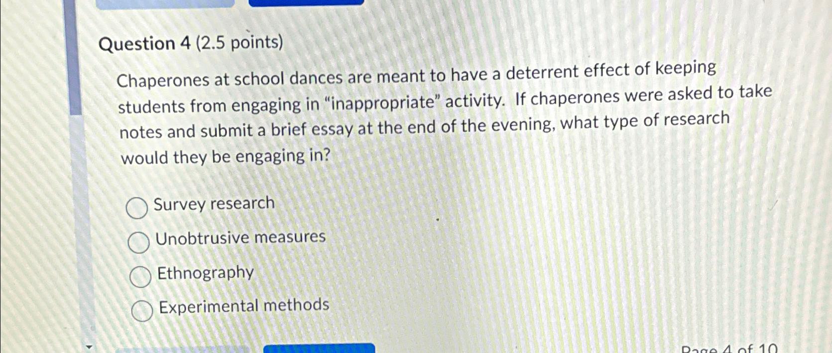 Solved Question 4 ( 2.5 points)Chaperones at school dances | Chegg.com Solved Question 4 ( 2.5 points)Chaperones at school dances | Chegg.com