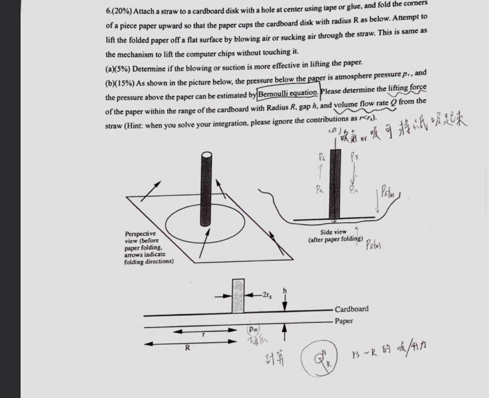 Solved 6.(20%) ﻿Attach a straw to a cardboard disk with a | Chegg.com