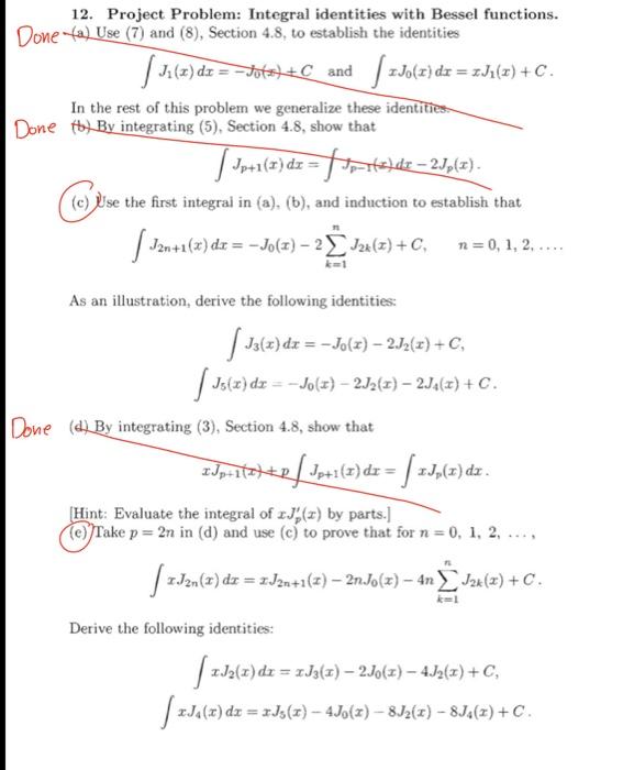 Solved 12 Project Problem Integral Identities With Bessel 
