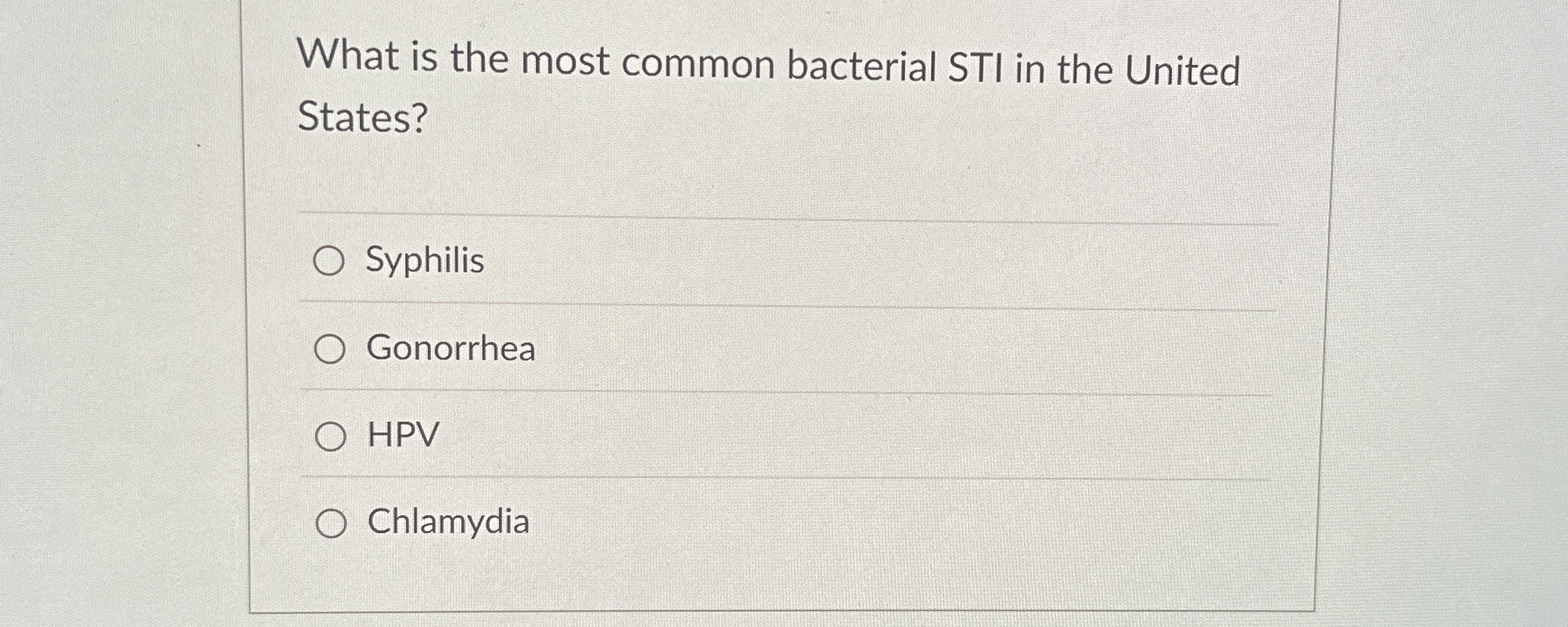 Solved What is the most common bacterial STI in the United | Chegg.com