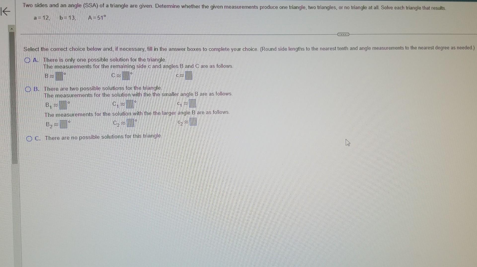 Solved Two sides and an angle (SSA) of a triangle are given. | Chegg.com