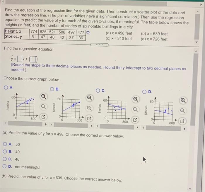 Solved Find the equation of the regression line for the | Chegg.com