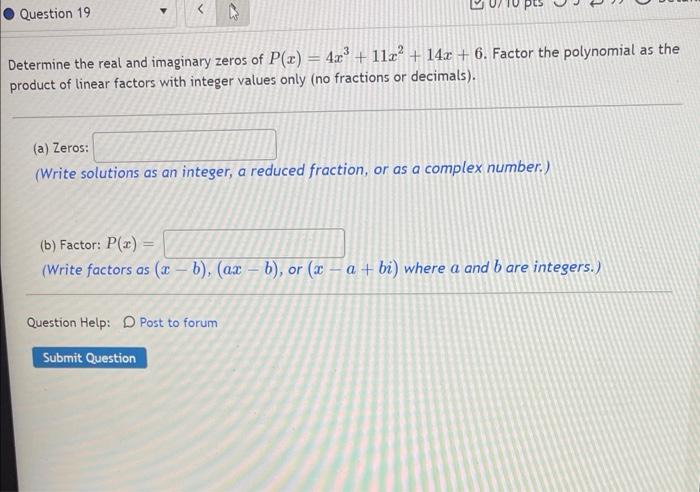 Solved Determine the real and imaginary zeros of | Chegg.com