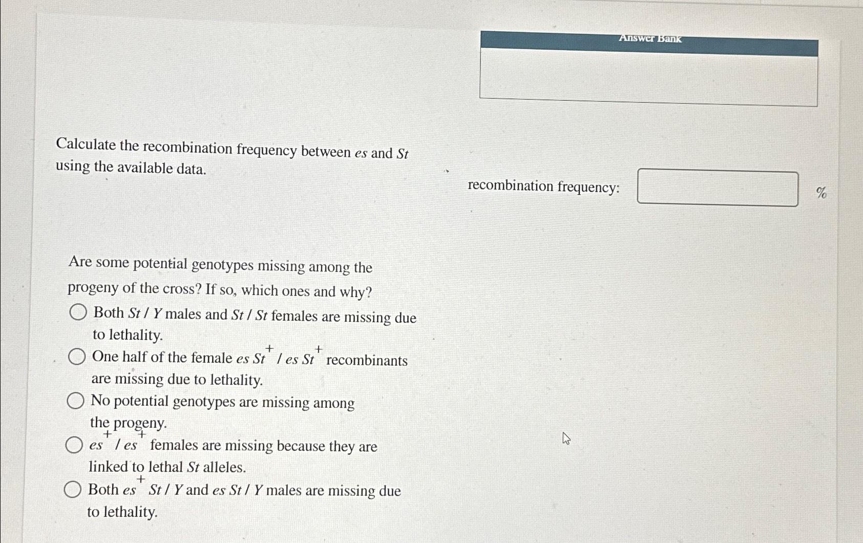 Solved Calculate the recombination frequency between es ﻿and | Chegg.com