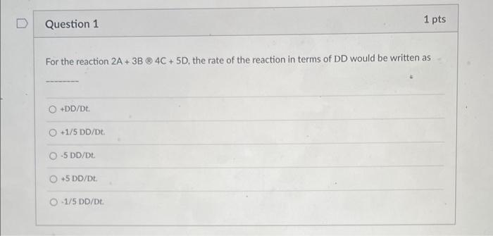 Solved For the reaction 2A+3B&4C+5D, the rate of the | Chegg.com