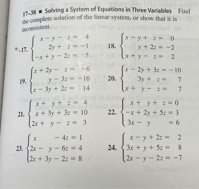 Solved 17-38 = Solving a System of Equations in Three | Chegg.com