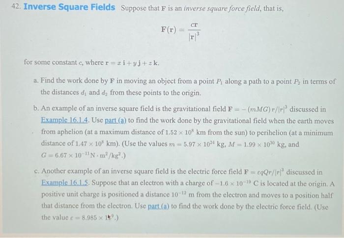 Solved 42. Inverse Square Fields Suppose that F is an | Chegg.com