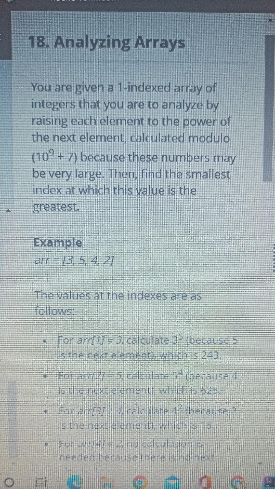 Solved O 18. Analyzing Arrays You are given a 1-indexed | Chegg.com