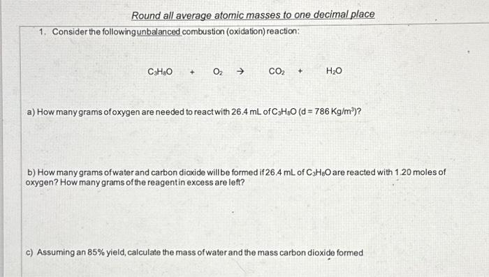 Solved Round all average atomic masses to one decimal place | Chegg.com