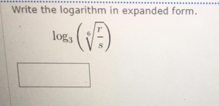 Solved Write the logarithm in expanded form. log (va | Chegg.com