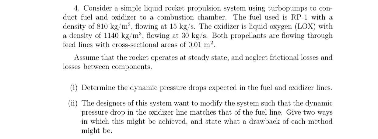 Consider a simple liquid rocket propulsion system | Chegg.com