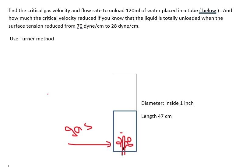 Solved find the critical gas velocity and flow rate to | Chegg.com