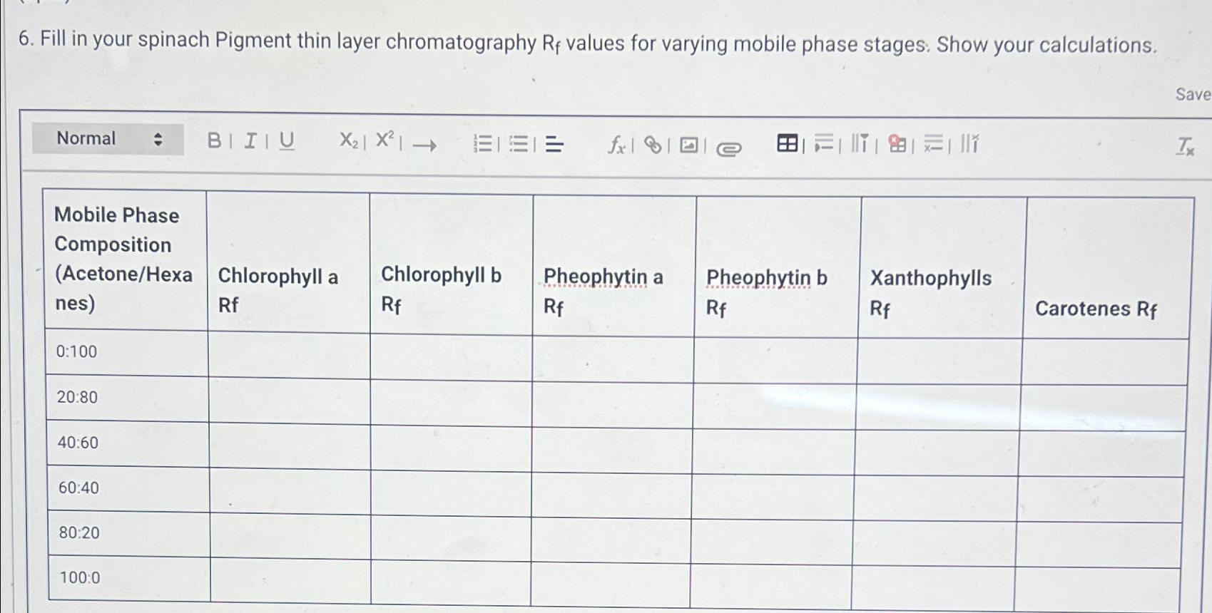 Fill in your spinach Pigment thin layer | Chegg.com